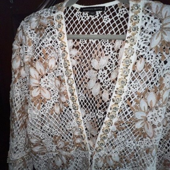 Boston Proper | Tops | Boston Proper Xl Crochet Duster Wsparkling ...